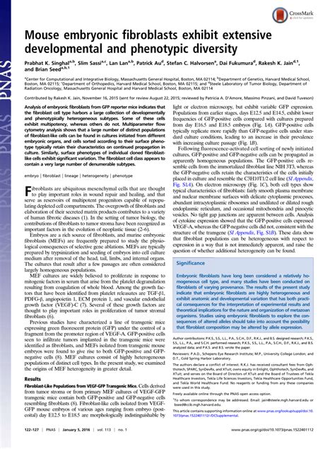 Pdf Mouse Embryonic Fibroblasts Exhibit Extensive Developmental And Phenotypic Diversity