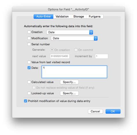 Database Filemaker Field Options Difference Between Data And