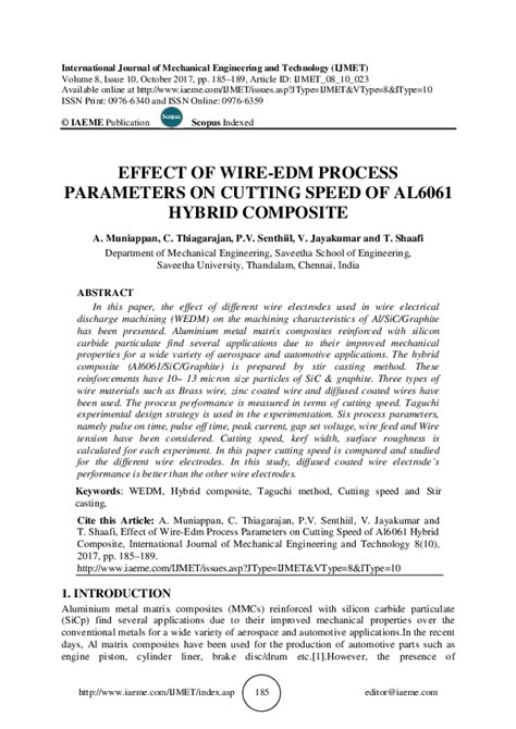 Pdf Effect Of Wire Edm Process Parameters On Cutting Speed Of Al6061