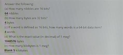 Solved Answer The Followinga ﻿how Many Nibbles Are 16