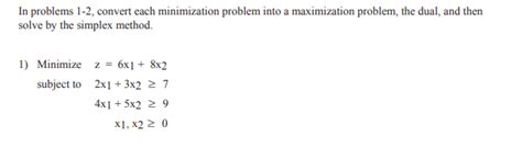 Solved In Problems Convert Each Minimization Problem Chegg Com