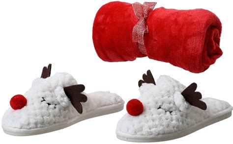 Decoris საახალწლო პლედისა და ჩუსტების ნაკრები 32 33 სმ 3 ცალი Veli Store