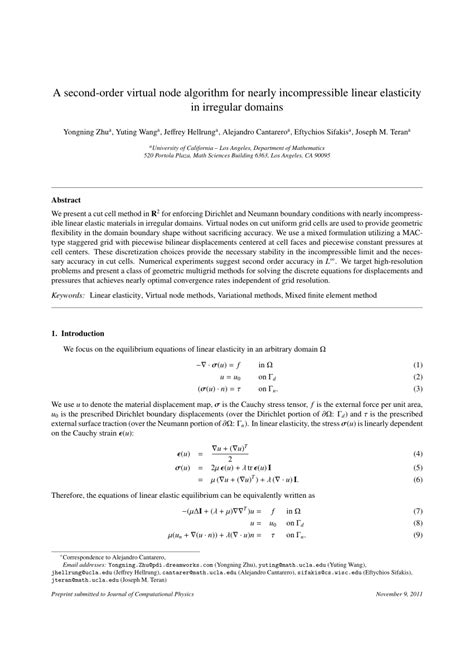 Pdf A Second Order Virtual Node Algorithm For Nearly Incompressible Linear Elasticity In