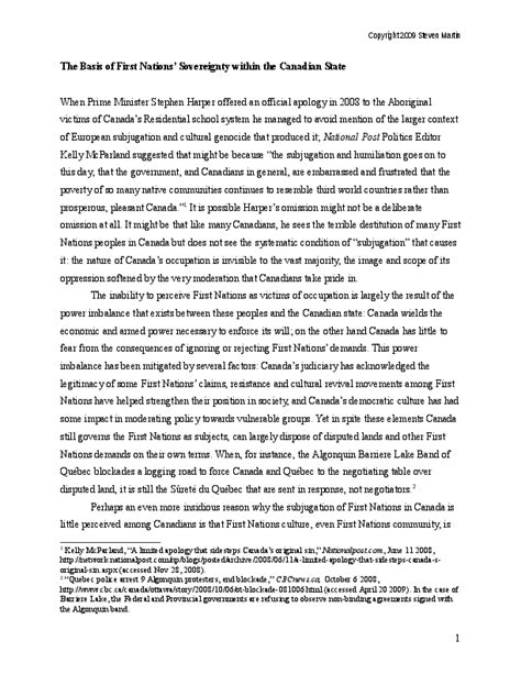 Doc The Basis Of First Nations Sovereignty Within The Canadian State