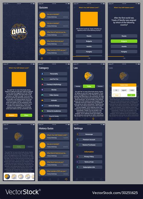 Quiz App Ui Design Mobile User Interface Vector Image