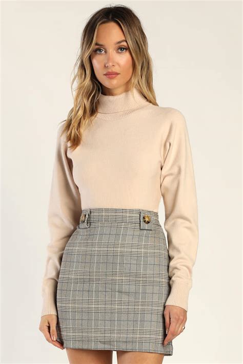 4th And Reckless Brita Skirt Taupe Plaid Skirt Mini Skirt Lulus