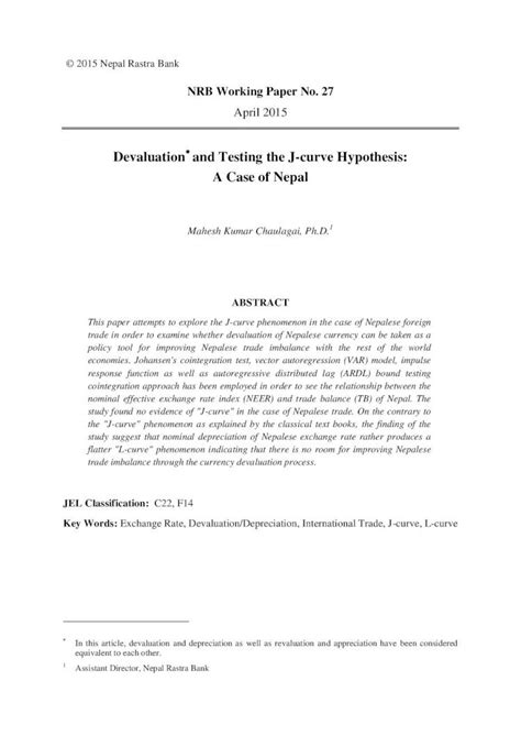 Pdf Devaluation And Testing The J Curve Hypothesis A Case Of Nepal