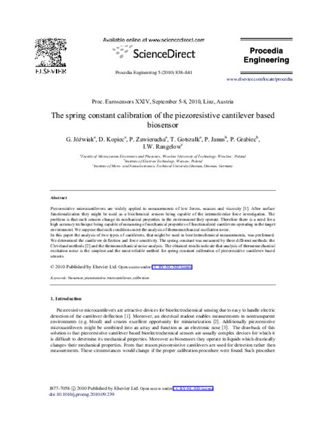 Pdf The Spring Constant Calibration Of The Piezoresistive Cantilever Based Biosensor