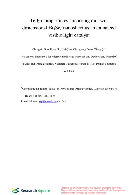 Pdf Tio2 Nanoparticles Anchoring On Two Dimensional Bi2se3 Nanosheet As An Enhanced Visible