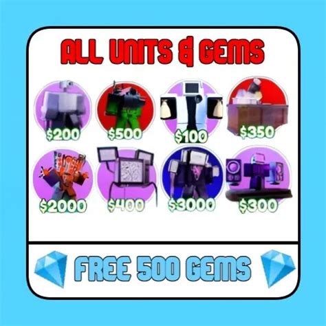 🎅 Toilet Tower Defense Ttd Units And Gems Cheap 💎 500 Free Gems💎 £979 Picclick Uk