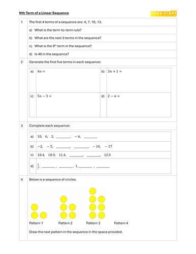 Head Start Gcse Nth Term Of A Linear Sequence Teaching Resources