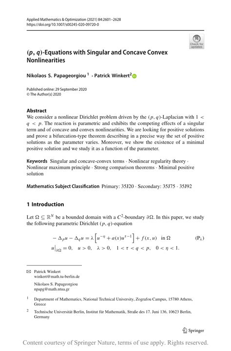 Pdf P Q Equations With Singular And Concave Convex Nonlinearities