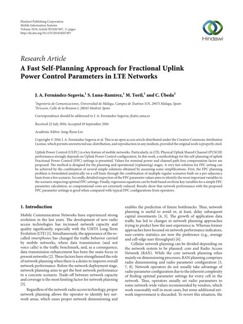 Pdf A Fast Self Planning Approach For Fractional Uplink Power Control Parameters In Lte Networks