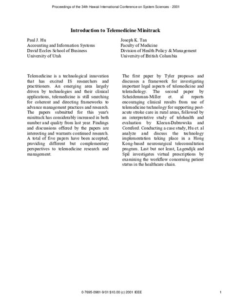 Pdf Introduction To Telemedicine Minitrack