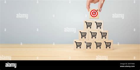 Sale Volume Increase Hand Putting Cube With Target And Arrow To Top Of Sales Pyramid Wood Cube