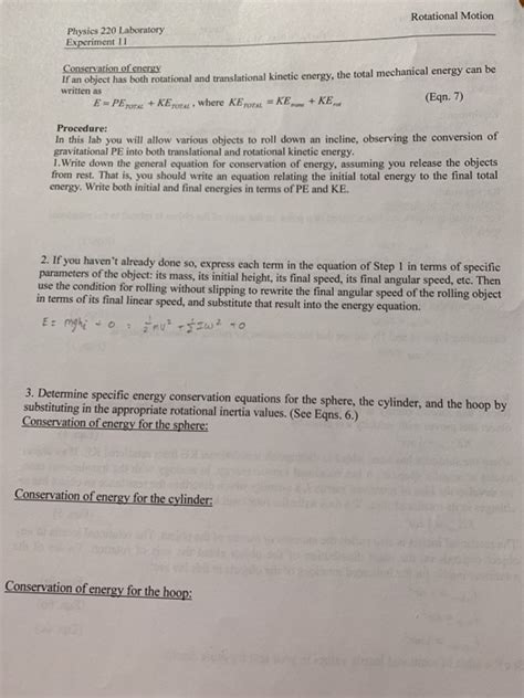 Rotational Motion Physics Laboratory Experiment Chegg Com