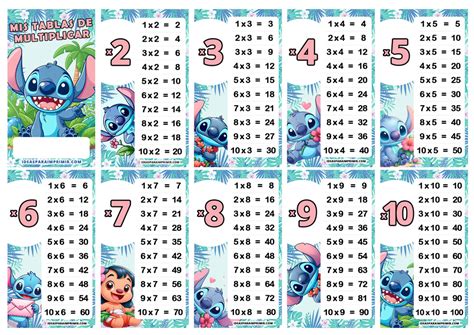 Tablas De Multiplicar De Stitch Gratis ¡listas Para Imprimir Y