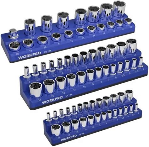 Amar Tool Workpro Magnetic Socket Organizer Set 3pc Socket Holder Set 1 43 8and1 2drive