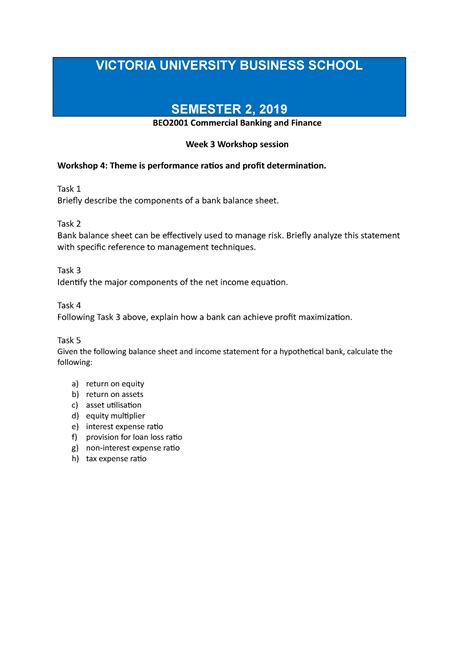 Week 3 Workshop Session Victoria University Business School Semester
