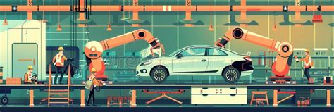 A Dynamic Illustration Of A Modern Automotive Assembly Line With