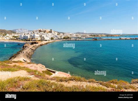 View Of Chora Town Across The Causeway From The Portara Naxos Island