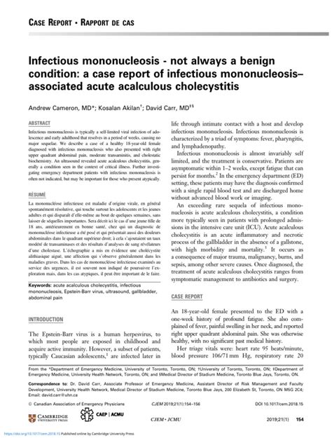 Infectious Mononucleosis Not Always A Benign Condition A Case Report Of Infectious