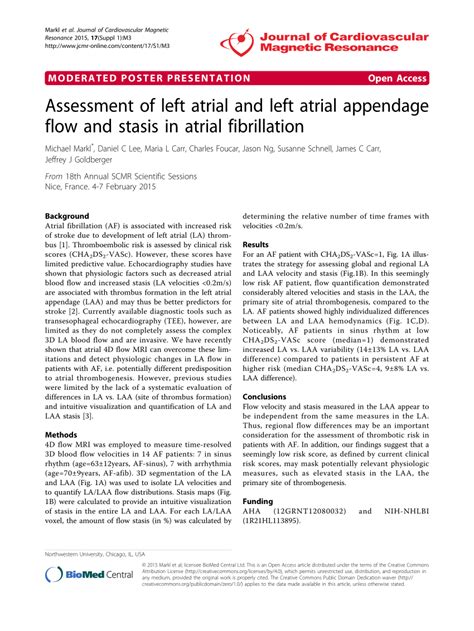 Pdf Assessment Of Left Atrial And Left Atrial Appendage Flow And Stasis In Atrial Fibrillation