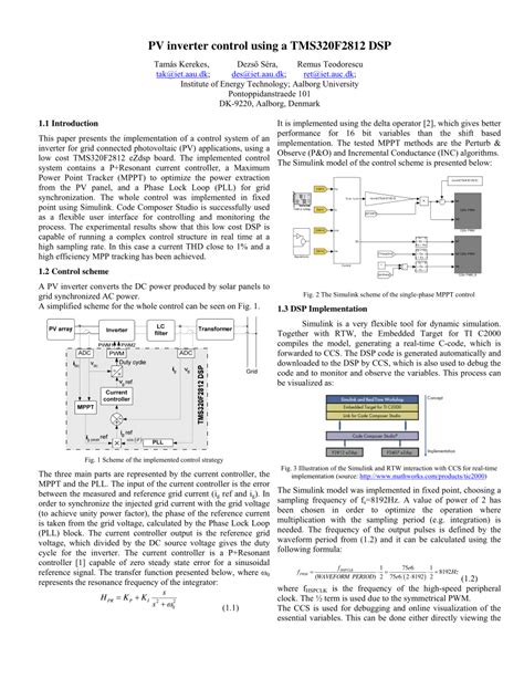 Pdf Pv Inverter Control Using A Tms320f2812 Dsp