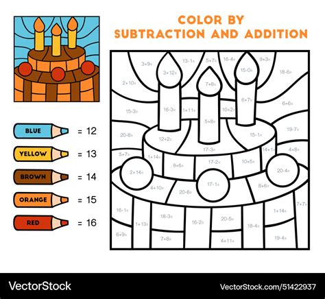 Color By Addition And Subtraction Education Game Vector Image