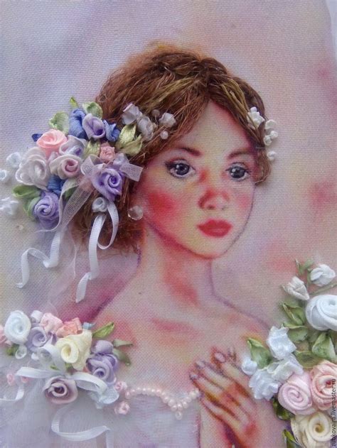 Купить Картина вышитая лентами Балерина комбинированный картина в подарок картина в