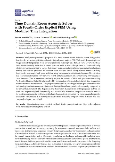 Pdf Time Domain Room Acoustic Solver With Fourth Order Explicit Fem