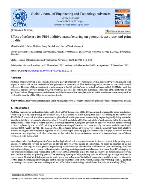 Effect Of Software For Fdm Additive Manufacturing Pdf 3 D Printing
