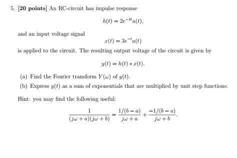 solved 5 [20 points] an rc circuit has impulse response