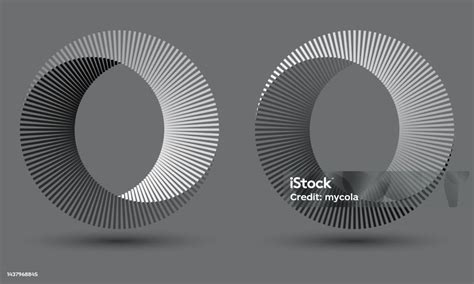 원형 추상적 인 배경입니다 음과 양의 상징 동적 전환의 환상 투명도가 다른 흑백 선만 있습니다 원형에 대한 스톡 벡터 아트 및