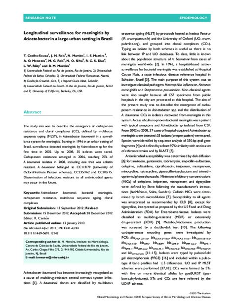 Pdf Longitudinal Surveillance For Meningitis By Acinetobacter In A