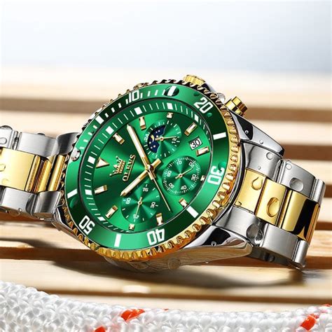 Gws Olevs Herenhorloge Quartz Rvs Horloge Voor Mannen Groen