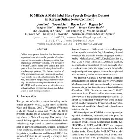 K Mhas A Multi Label Hate Speech Detection Dataset In Korean Online