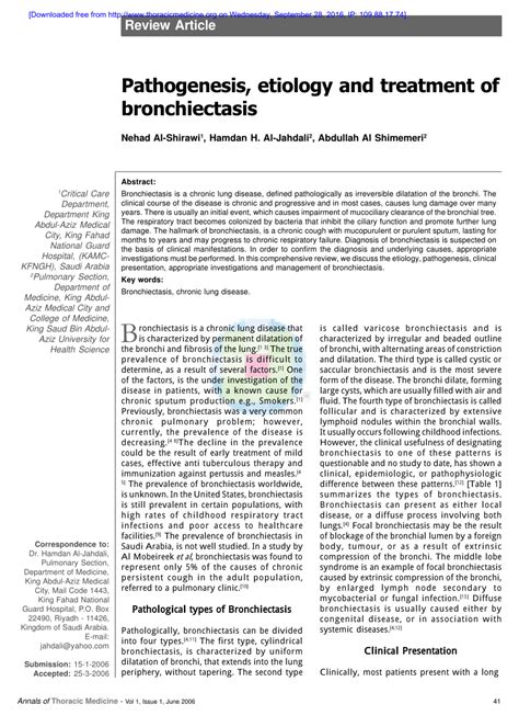 Pdf Pathogenesis Etiology And Treatment Of Bronchiectasis
