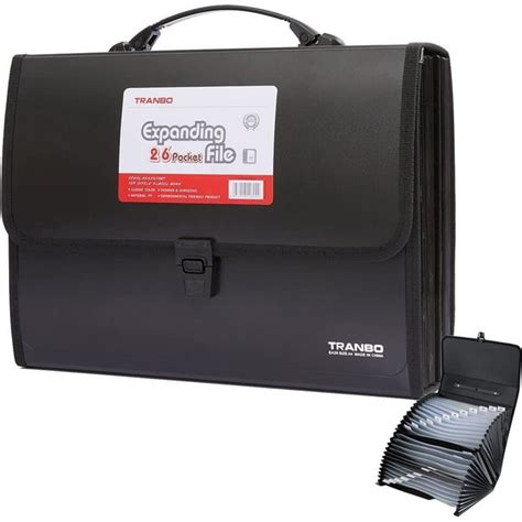 Tranbo 26 Pockets Expanding File Folder Organization And Storage Durable Handle Black