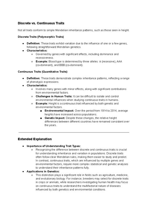 3 Discrete Vs Continuous Traits Discrete Vs Continuous Traits Not All Traits Conform To