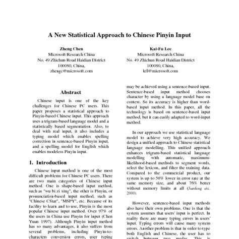 A New Statistical Approach To Chinese Pinyin Input Acl Anthology
