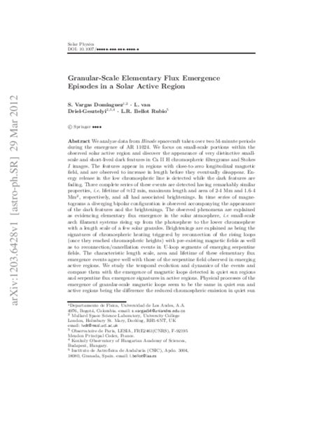 Pdf Granular Scale Elementary Flux Emergence Episodes In A Solar Active Region