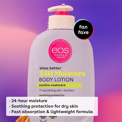 Eos Vanilla Cashmere Shea Better Body Lotion 24 Hour Moisture Skin Car