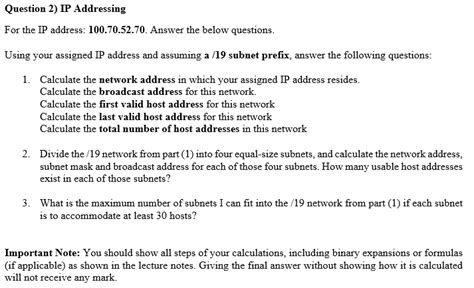 Solved Question 2 IP Addressing For The IP Address Chegg Com