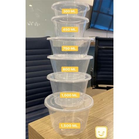 กล่องพลาสติกถ้วยกลมใส่อาหาร ขนาด300ml 450ml 750ml 800ml 1000ml 1500ml แพ็ค50ชุดพร้อมฝา เข้าไมโคร