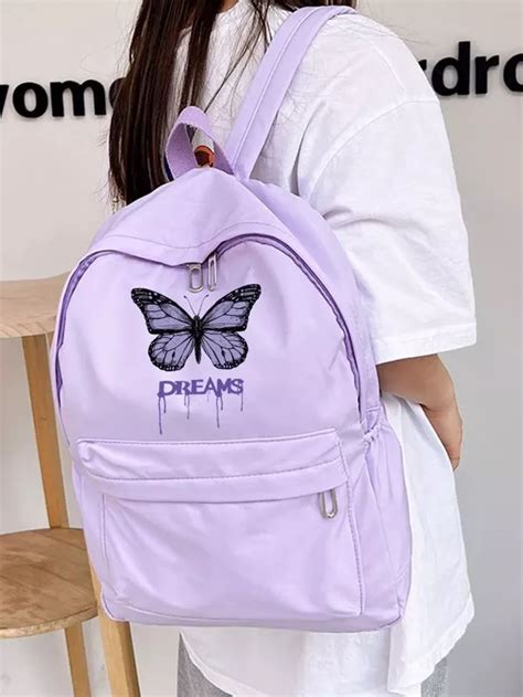 Mochila Clásica Con Estampado De Mariposa Y Letra Moda De Mujer