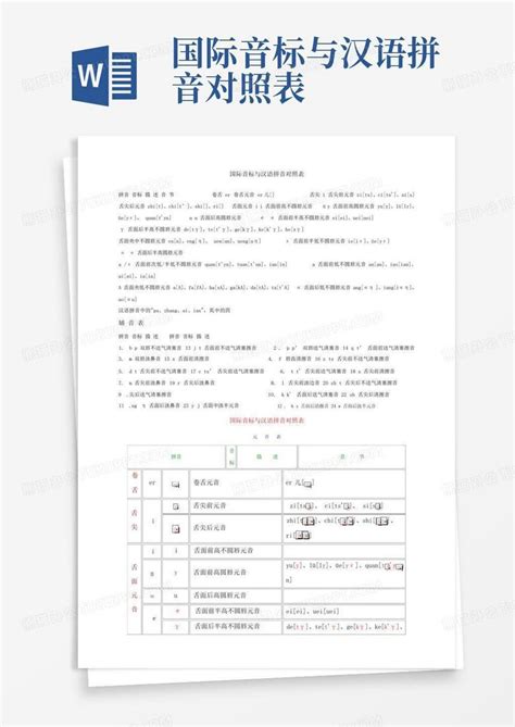 国际音标与汉语拼音对照表word模板下载 编号qejeaoen 熊猫办公