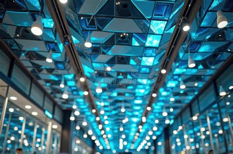 Modern Abstract Blue Ceiling With Geometric Patterns And Ambient