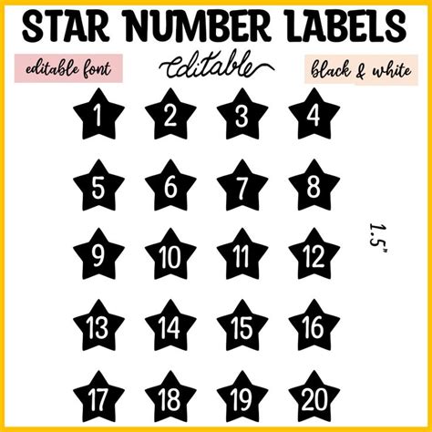 Printable Small Black And White Star Number Labels Small Number Label