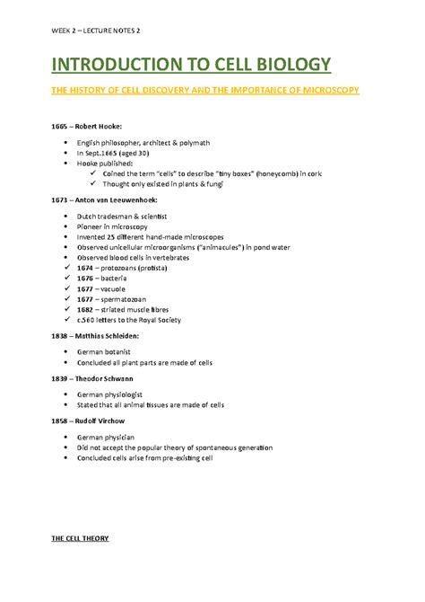 Week 2 Introduction To Cell Biology Lecture Notes 2 Week 2 Lecture Notes 2 Introduction